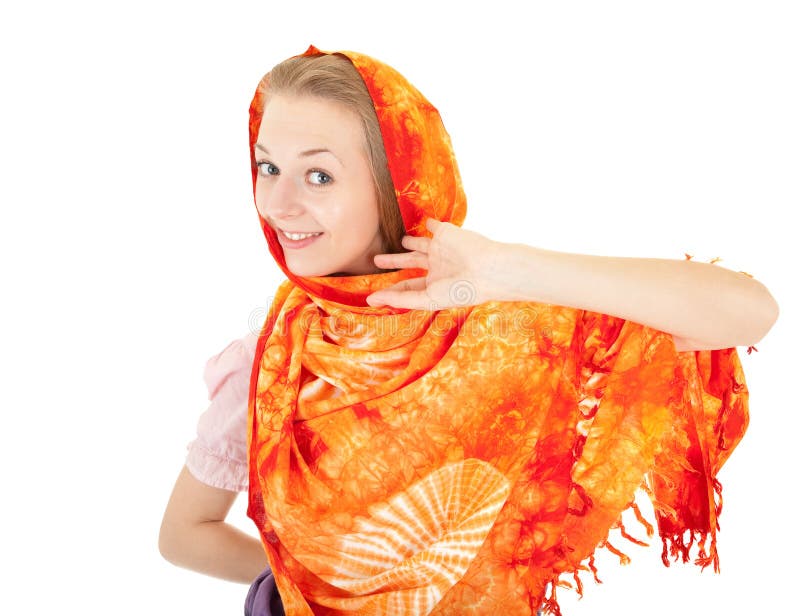 Young Girl with Orange Shawl Stock Photo - Image of casual, face: 13176978