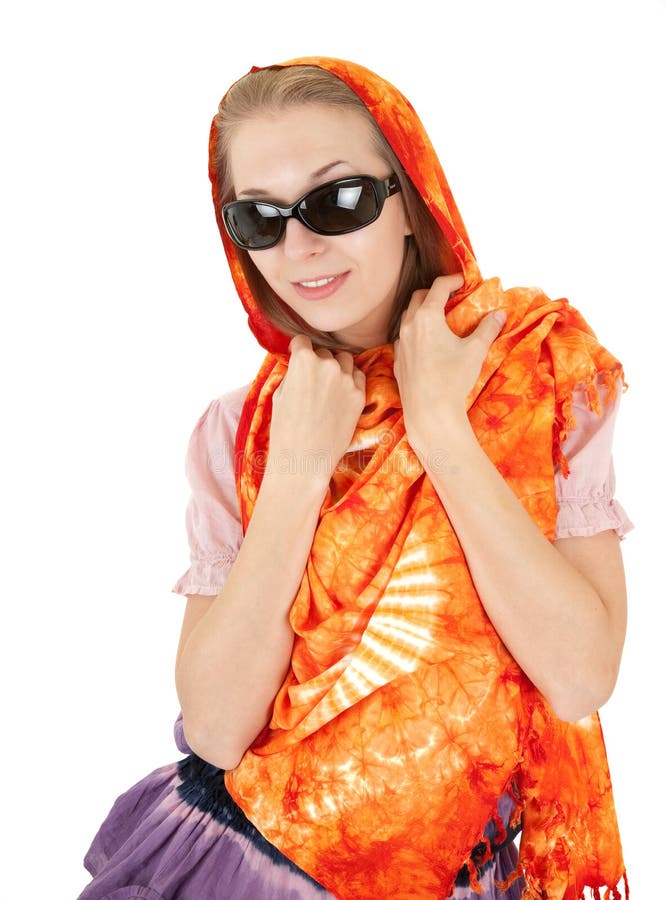 Young Girl with Orange Shawl Stock Image - Image of blonde, casual ...