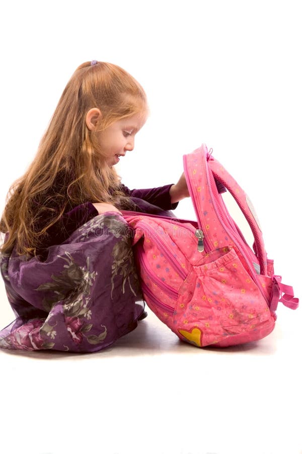 Girl Dragging Heavy Backpack Stock Photo - Image of child, female: 19661424