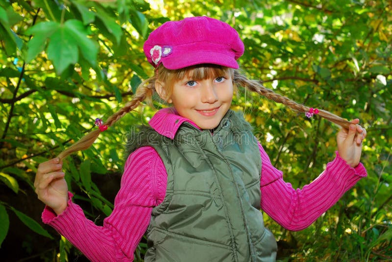 Little Girl with Two Plaits Stock Image - Image of colorful, caucasian ...