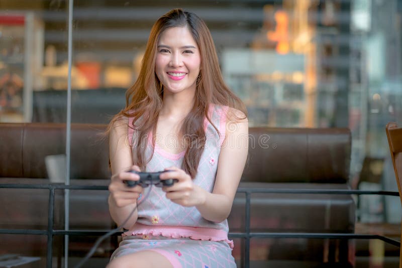 The Young Girl Playing Video Game Stock Image - Image of control ...