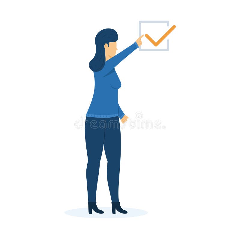Young Girl Points a Finger at a Check Mark in a Checkbox Stock Vector ...