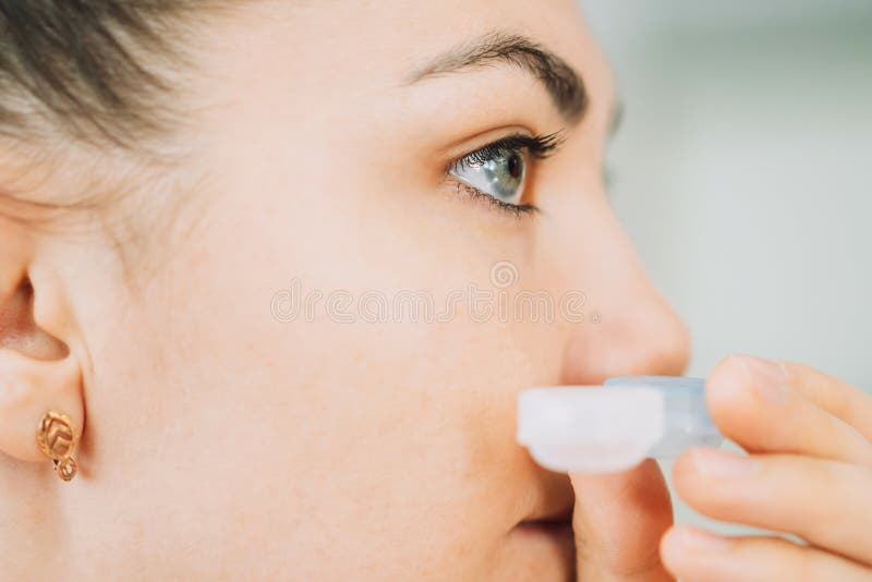 Young Girl with Poor Eyesight Puts on Lens for Vision Stock Image ...