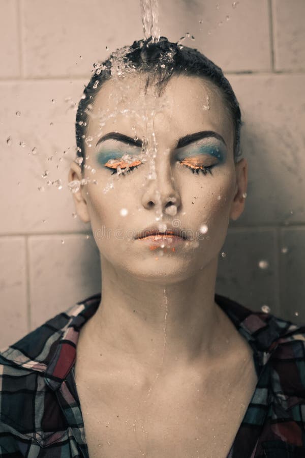 Young Girl Portrait with Water Stock Photo - Image of glamour, bathroom ...