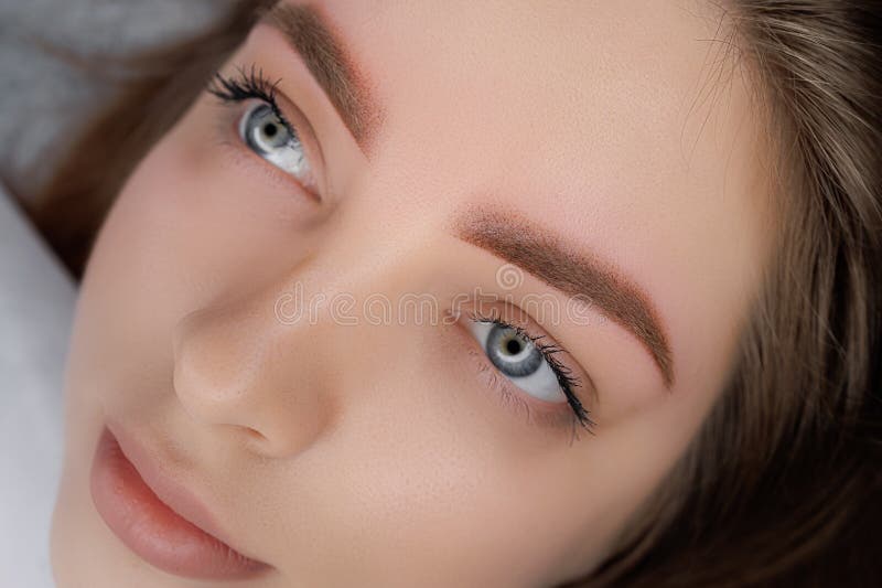 PMU Procedure, Permanent Eyebrow Makeup. Stock Photo - Image of face ...