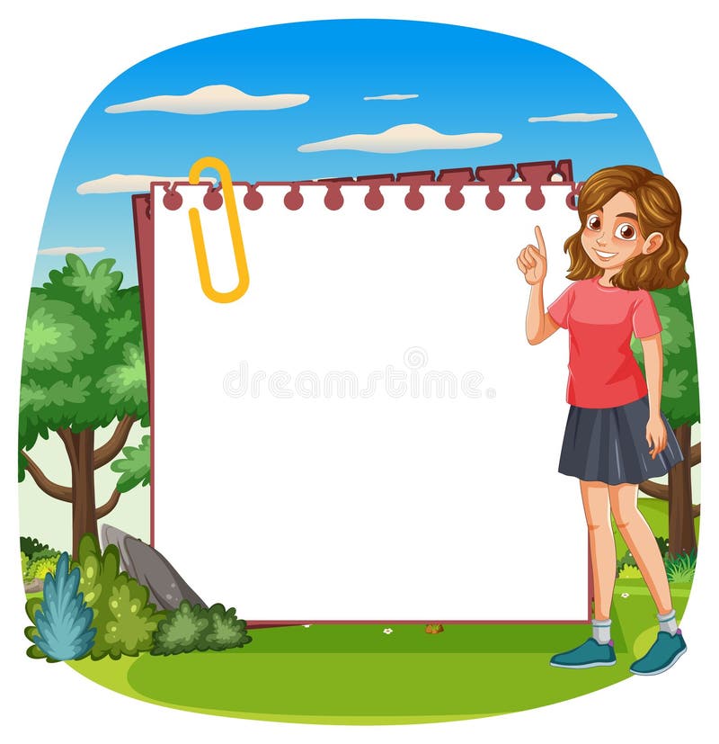 A Girl Presenting on a Large Blank Notepad Stock Vector - Illustration ...
