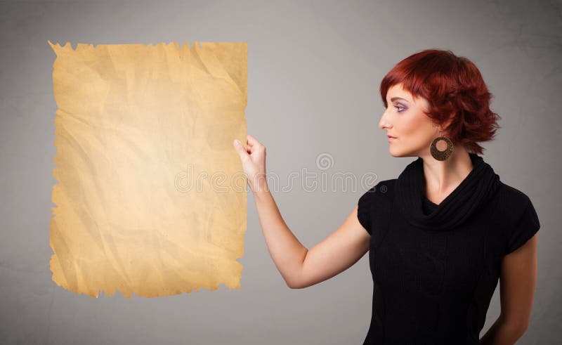 Young Girl Presenting Old Paper Copy Space Stock Image - Image of ...