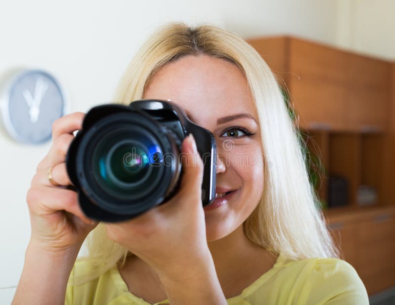 Young Girl with Professional Photocamera Stock Photo - Image of ...