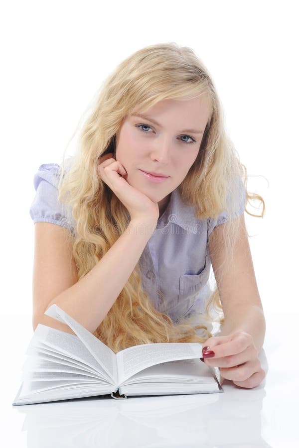 Young girl reading book stock image. Image of blond, girl - 16110531