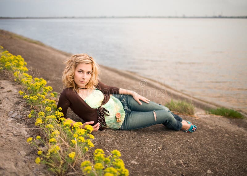Young girl rest outdoor stock image. Image of female - 12231253