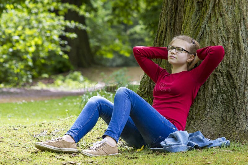 Young Girl Resting in the Park Stock Image - Image of outside ...