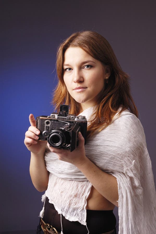 Young Girl with Retro Camera Stock Photo - Image of lady, model: 36794716