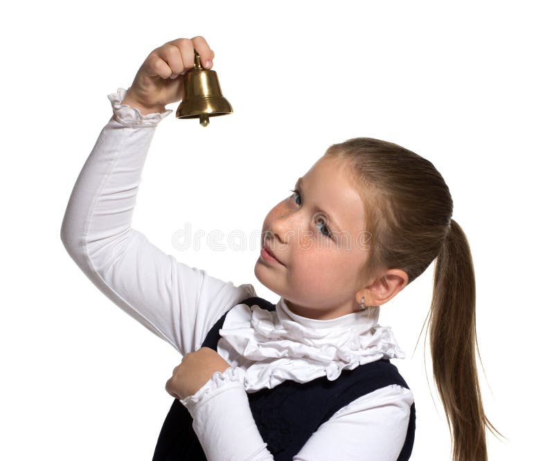 Young Girl Ringing a Golden Bell Stock Image - Image of competition ...