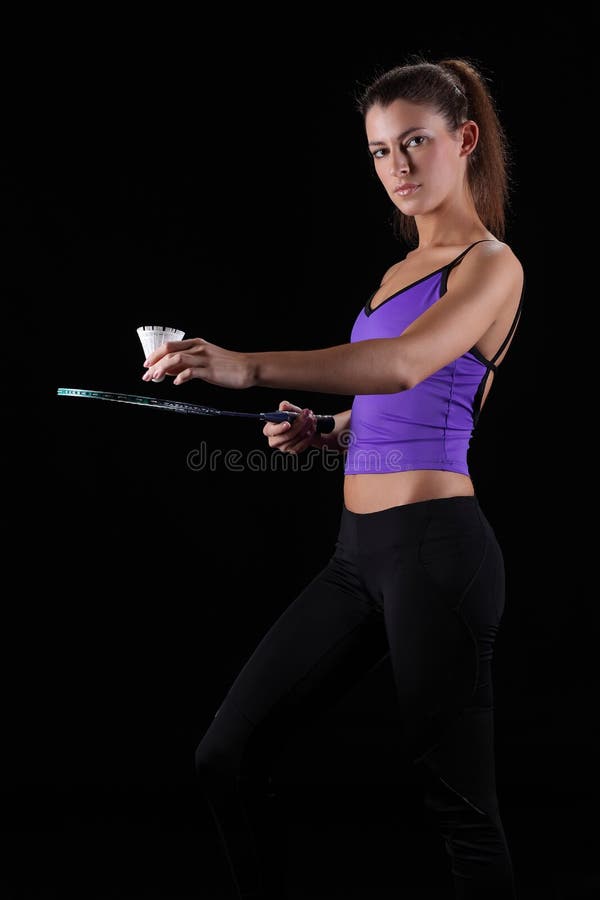 Young Girl with a Rocket Plays Badminton Stock Photo - Image of ...