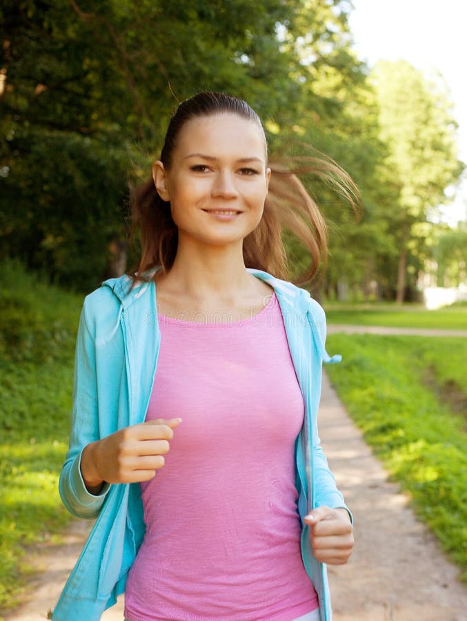 Young Girl Runner in the Forest. Stock Photo - Image of active, forest ...