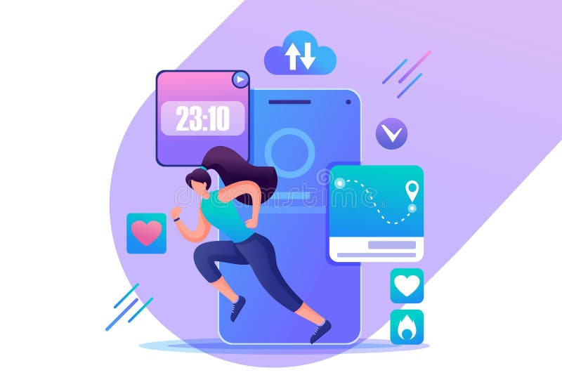 ? Young Girl Running, Program Tracks Her Workout through the App on ...