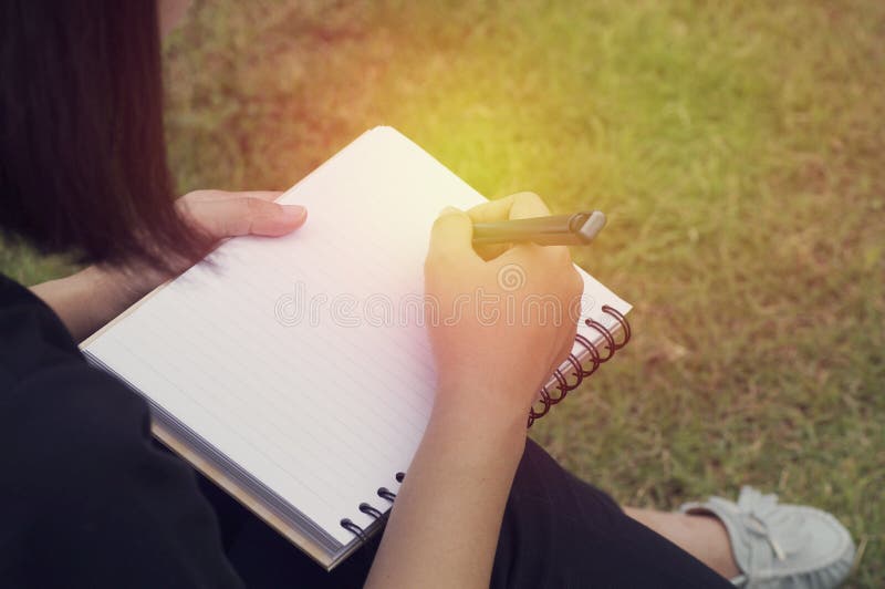 Young Girl `s Hand Writing on Diary Stock Image - Image of people ...