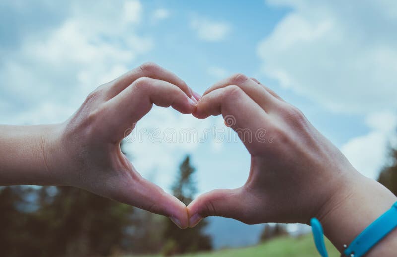 Young Girl`s Hands Making Heart Symbol Stock Photo - Image of sign ...