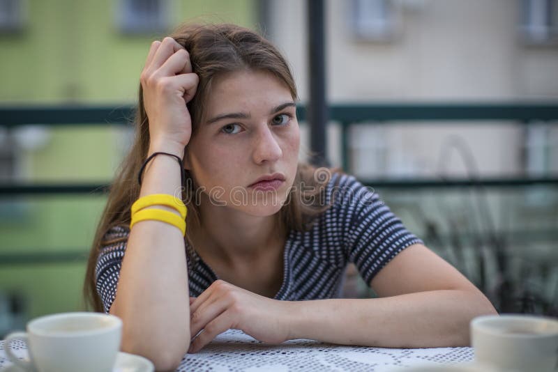 Young Girl with Serious Look. Stock Image - Image of look, expression ...