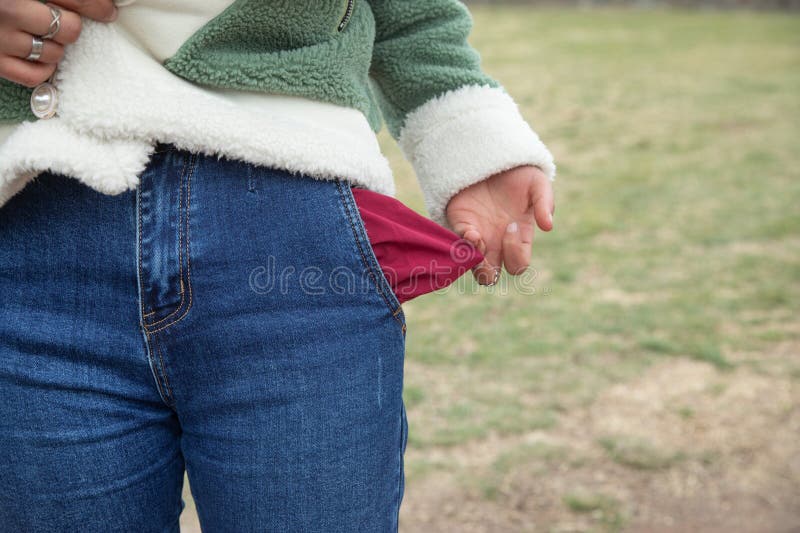 Young Girl Showing Empty Pocket. No Money Stock Image - Image of show ...