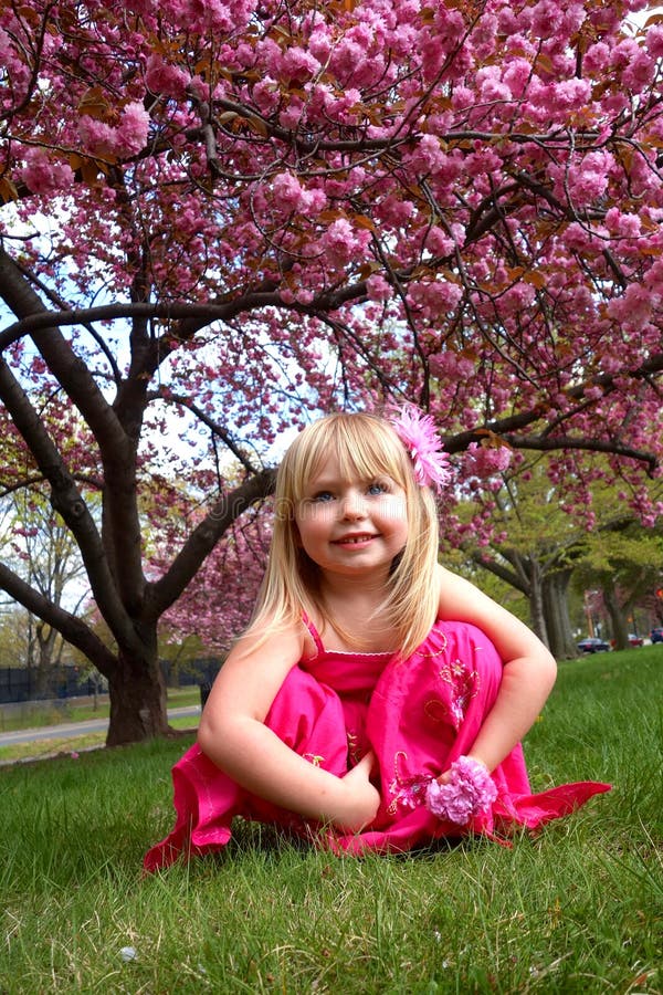 Pretty Girl Sitting Under Cherry Tree Stock Photos - Free & Royalty ...