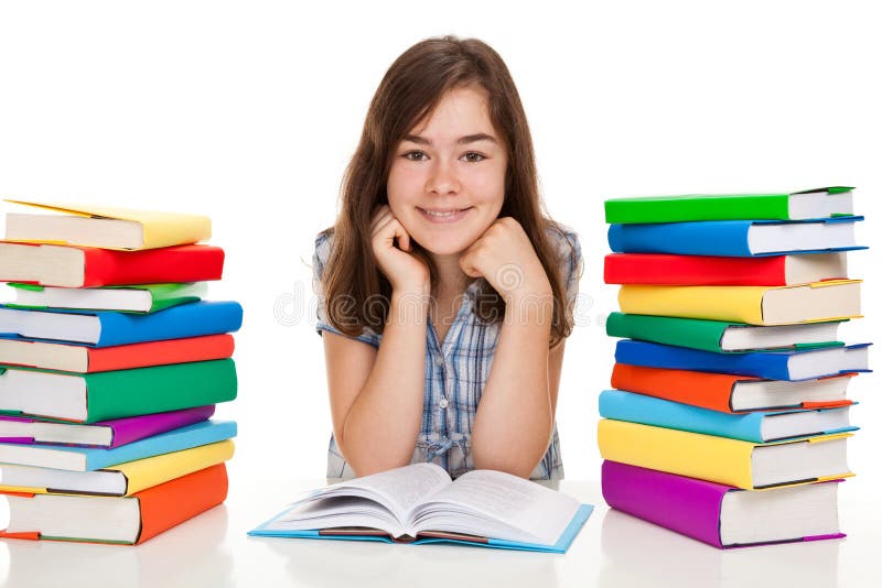 Smiling Student Teenager Holding Book Over Head Stock Image - Image of ...