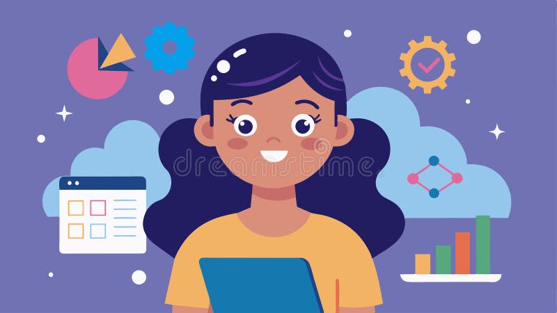 A Young Girl Smiles with Satisfaction As she Successfully Finishes a ...