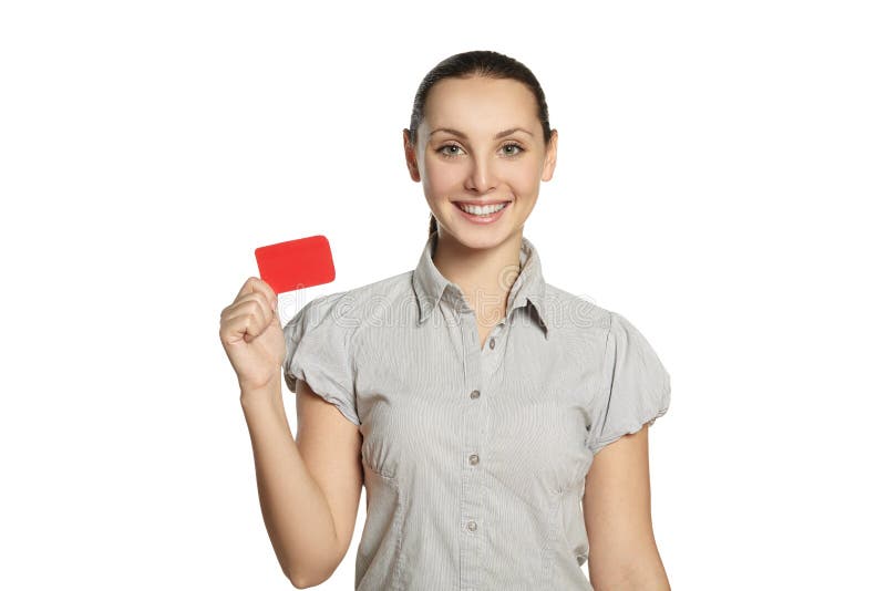Young Girl Smiling and Holding a Card Stock Image - Image of card ...