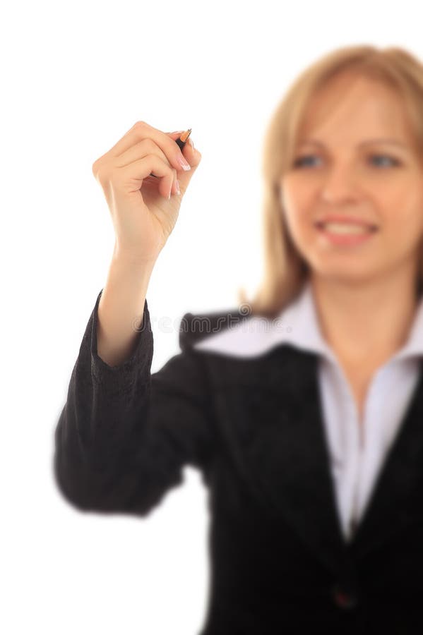 Business Woman Draws, Writes on Virtual Screen. Businesswoman I Stock ...