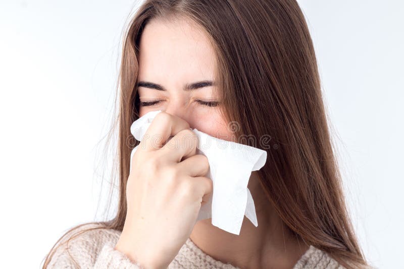 Young Girl with Sniffles Wipes the Nose Closeup Stock Photo - Image of ...