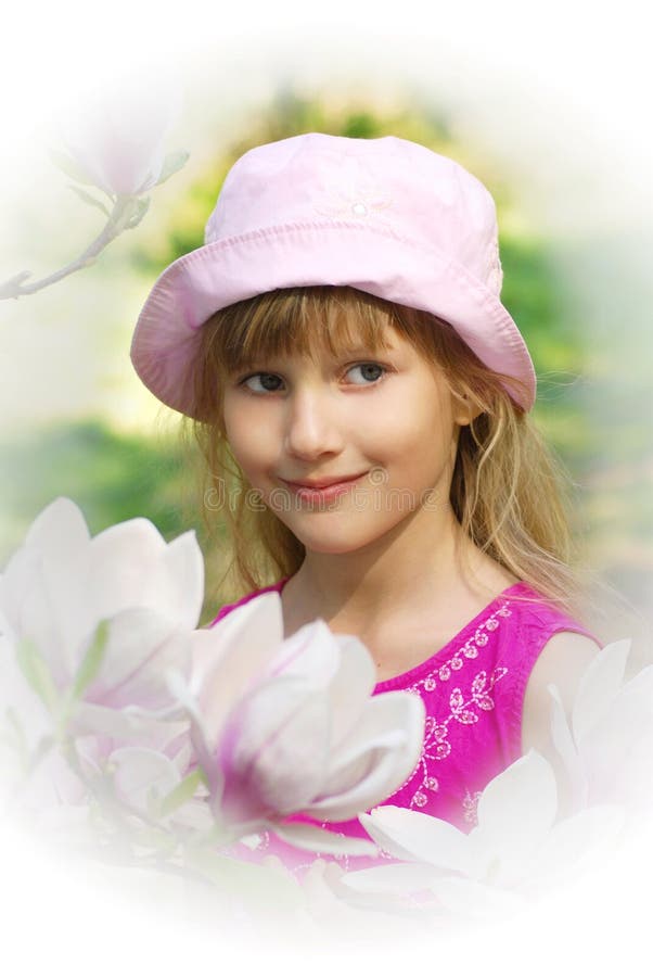 Young Girl in Spring Garden in High Key Stock Photo - Image of smile ...