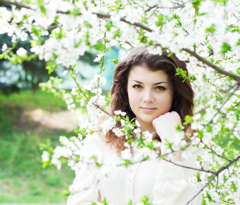 Young Girl in the Spring Garden Stock Photo - Image of spring, nature ...