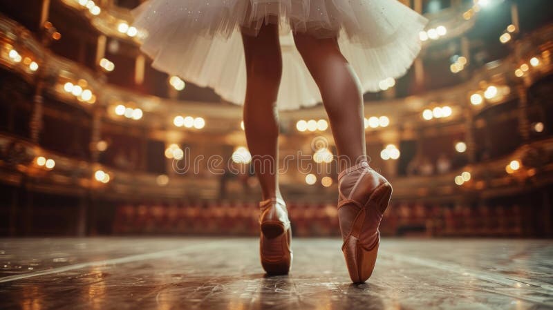 Young Girl is Standing on Pointe on Scene of Big Theater Stock Photo ...