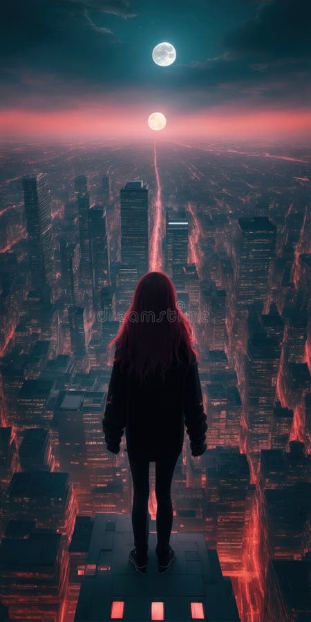 A Young Girl Standing on the Roof of a Building Generative AI Stock ...