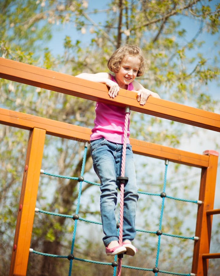 Young Girl Standing Top Rope Climbing Frame Stock Photos - Free ...