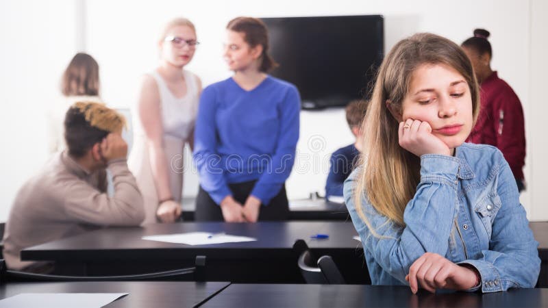 Young Girl Student Feeling Uncomfortable at Break between Classes Stock ...