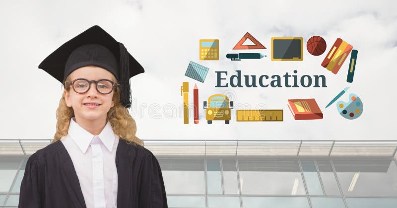 Young Girl Student Graduate with Education Text with Drawings Graphics ...