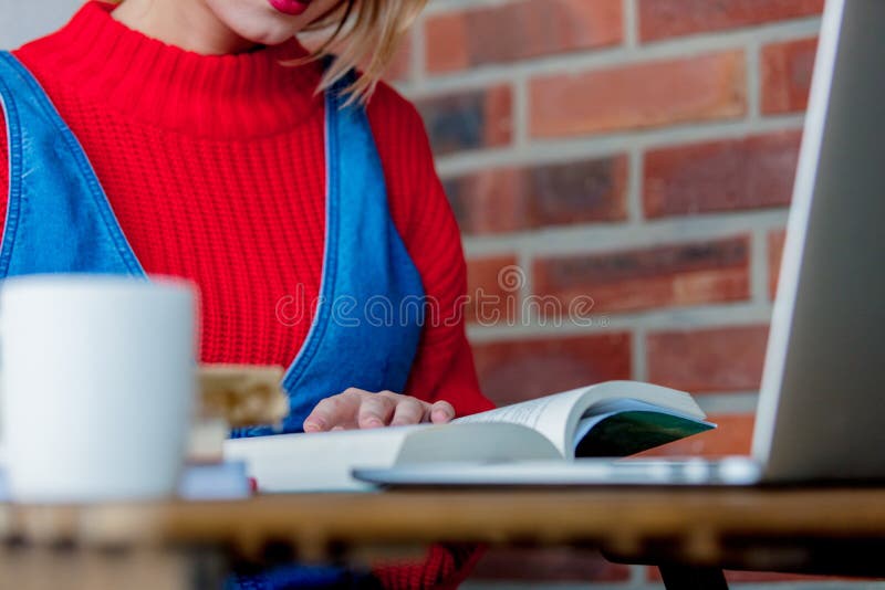 Girl Study with Books and Laptop Computer Stock Image - Image of exams ...