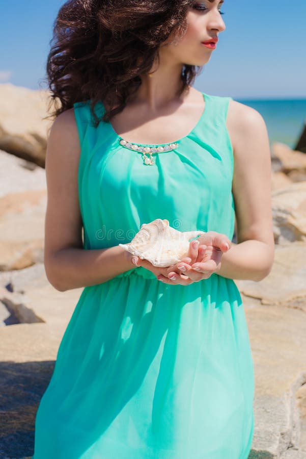 Young Girl on Summer Beach with Shell Stock Image - Image of cute ...