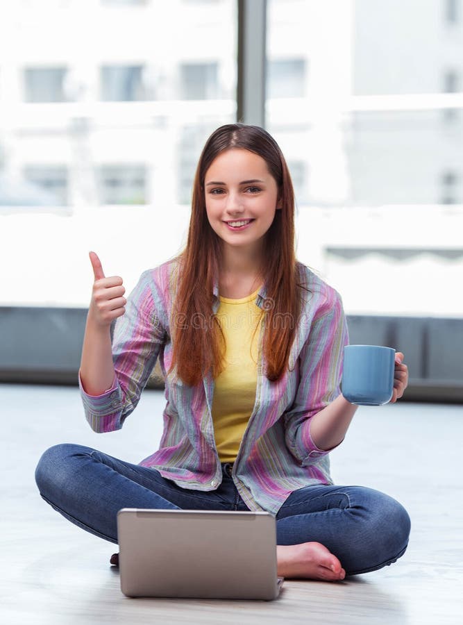 Young Girl Surfing Internet on Laptop Stock Photo - Image of girl ...