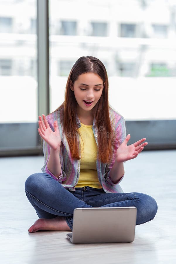 The Young Girl Surfing Internet on Laptop Stock Image - Image of ...