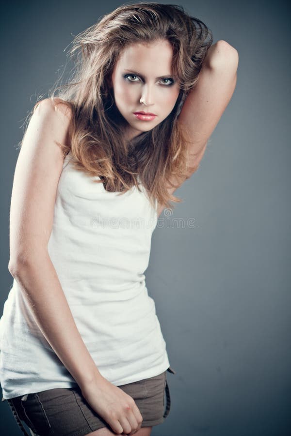 Young girl in t-shirt stock image. Image of style, beauty - 16963135