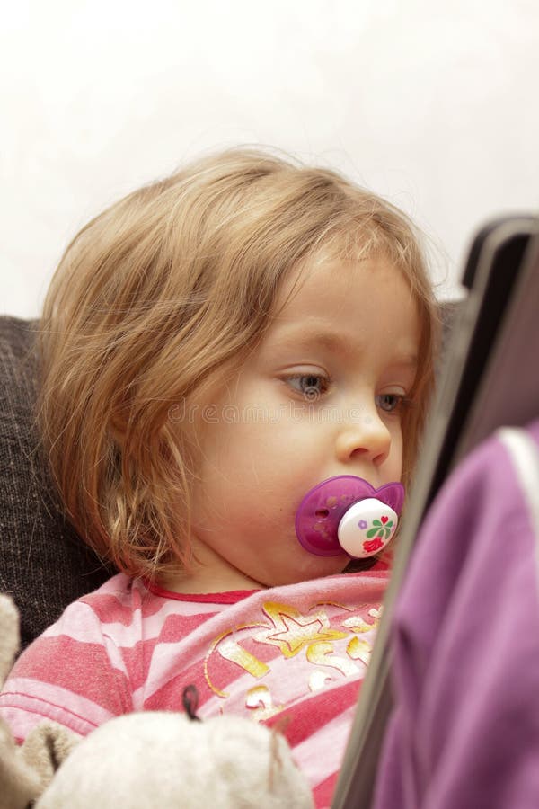 Young girl with tablet stock image. Image of touch, modern - 28444965