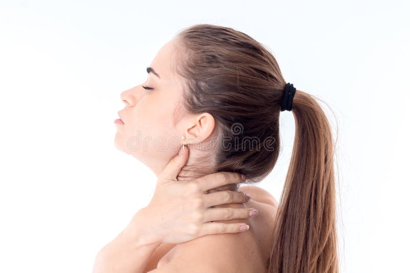 Young Girl with Tail Stands Sideways and Keeps the Ball Neck Close-up ...