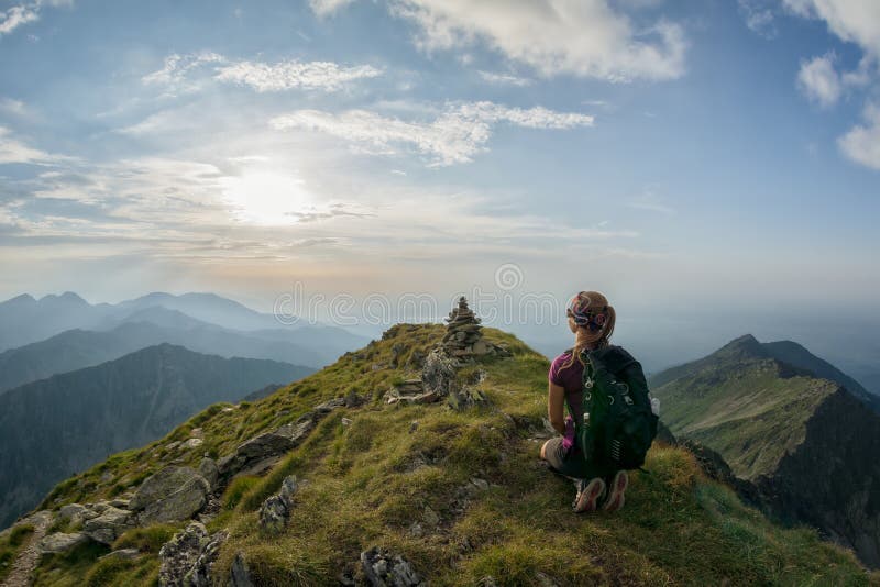 A Young Girl Taking a Break from Hiking Stock Image - Image of healthy ...