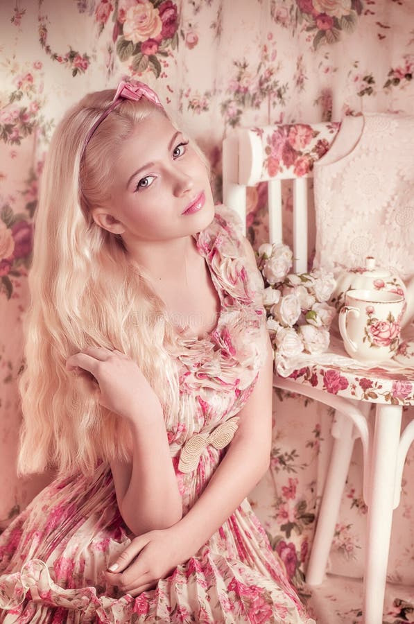 Young Girl with Tea Ceremony Stock Image - Image of floral, people ...