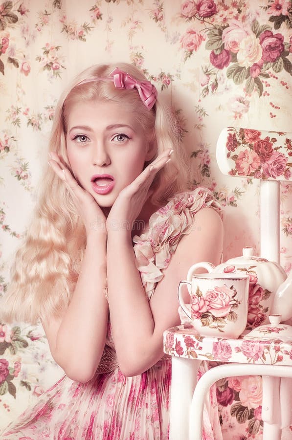 Young Girl with Tea Ceremony Stock Image - Image of floral, people ...