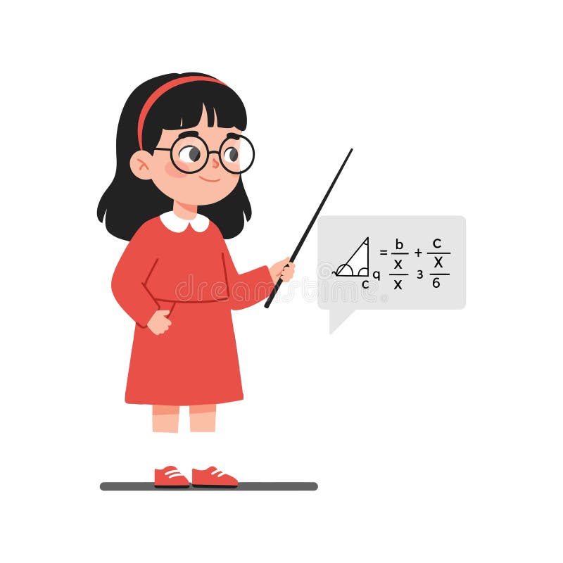 Young Girl Teaching Math Concepts in Flat Vector Illustration Stock ...