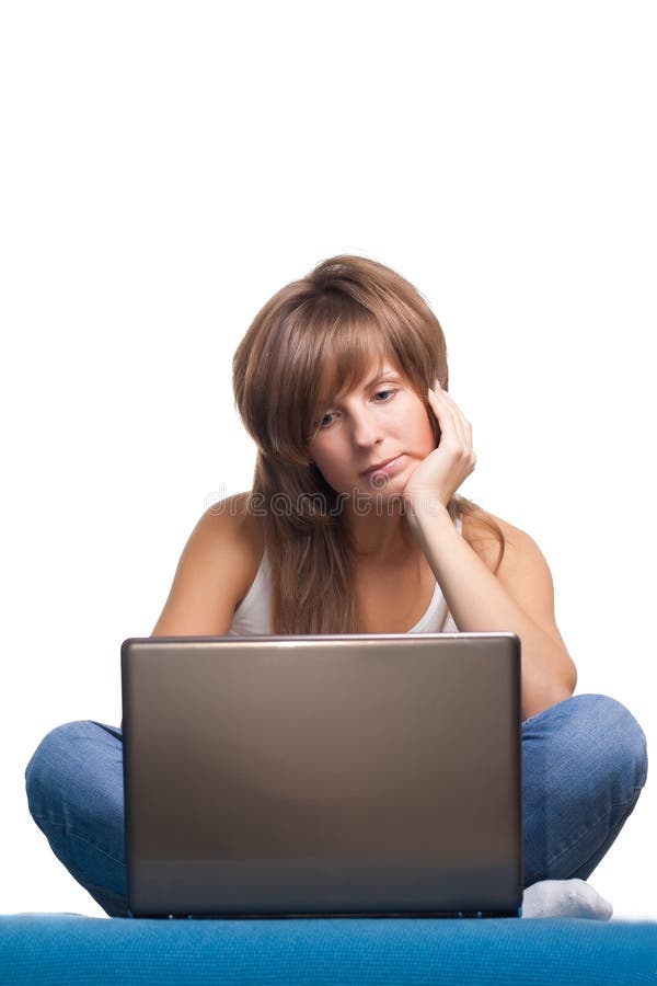 Thinking Laptop Girl stock image. Image of white, teenage - 3219755