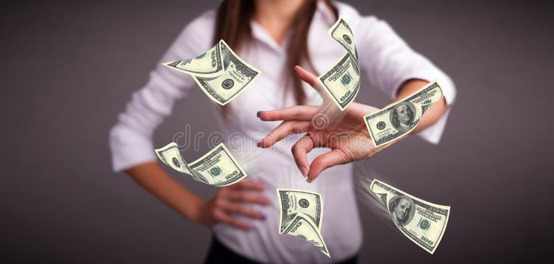 Young girl throwing money stock image. Image of business - 32565103